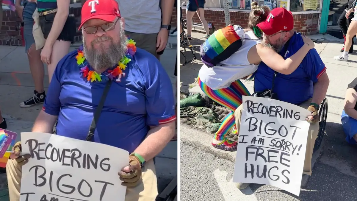 'Recovering bigot' apologizes to gay community with 'free hugs' at Pride